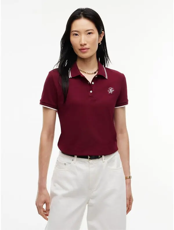Tommy Hilfiger Script Monogram Tipped Polo - Burgundy