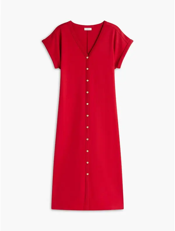 Tommy Hilfiger Gold-button Interlock Midi Dress