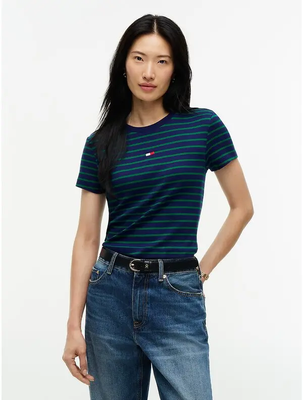 Tommy Hilfiger Mini Flag Logo Striped Favorite T-shirt - Preppy Navy