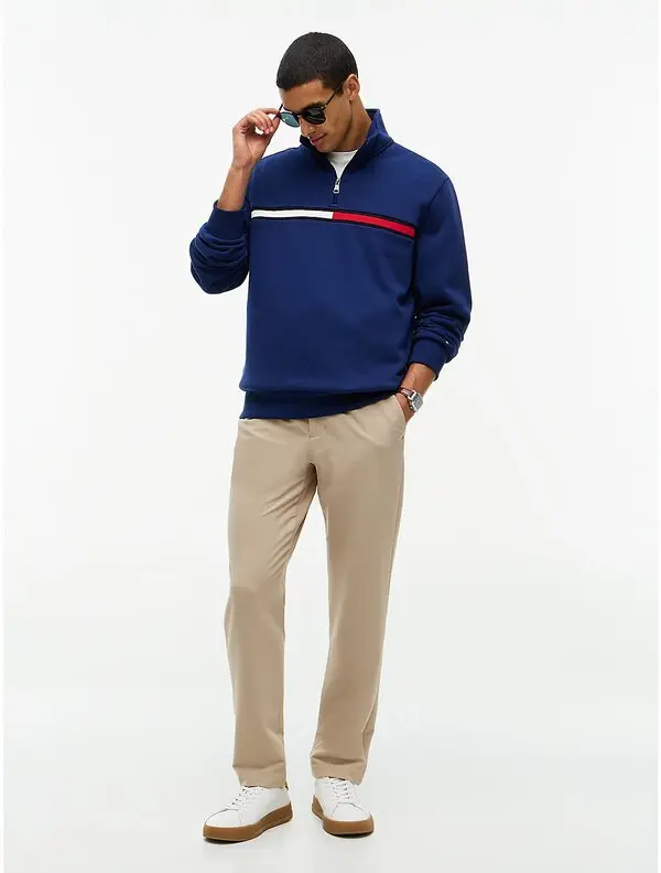 Tommy Hilfiger Flag Stripe Logo Quarter-zip Sweatshirt - Preppy Navy