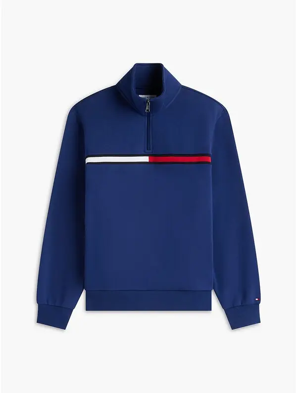 Tommy Hilfiger Flag Stripe Logo Quarter-zip Sweatshirt - Preppy Navy
