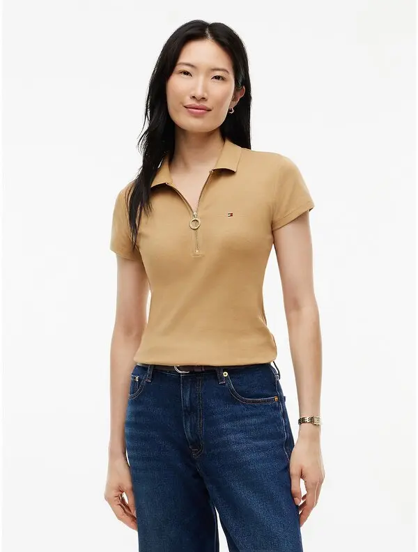 Tommy Hilfiger Zip Polo Shirt - Classic Khaki
