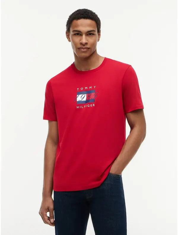 Tommy Hilfiger 1985 Flag Logo T-shirt - Medium Red