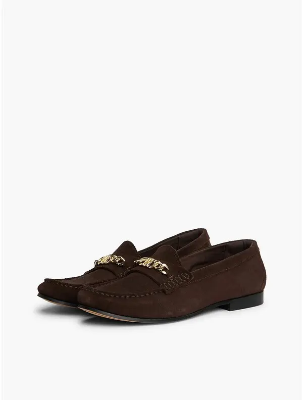 Tommy Hilfiger Chain-link Suede Loafers - Legacy Brown