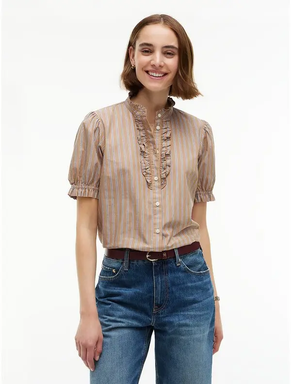 Tommy Hilfiger Striped Poplin Shirt With Ruffle Trim