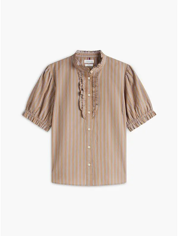 Tommy Hilfiger Striped Poplin Shirt With Ruffle Trim