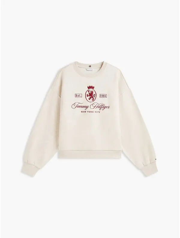 Tommy Hilfiger Relaxed Fit Crewneck Sweatshirt With Embroidered Crest Logo