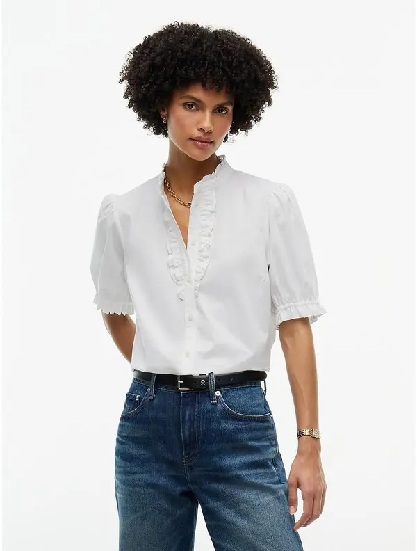 Tommy Hilfiger Ruffle Trim Poplin Shirt