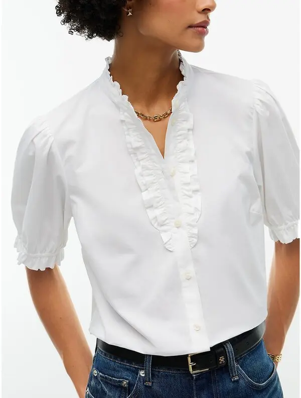 Tommy Hilfiger Ruffle Trim Poplin Shirt