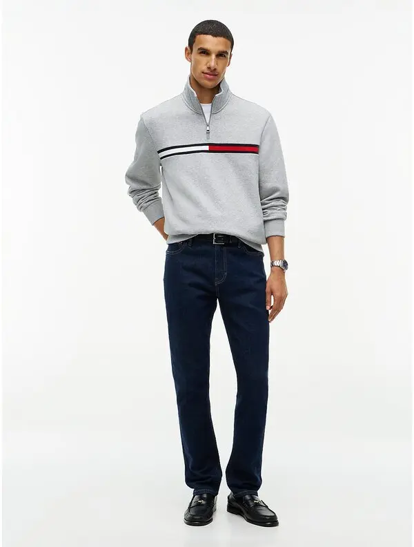 Tommy Hilfiger Flag Stripe Logo Quarter-zip Sweatshirt - Grey Flag