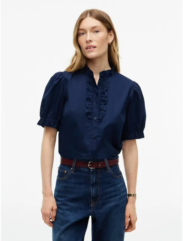 Tommy Hilfiger Ruffle Trim Poplin Shirt
