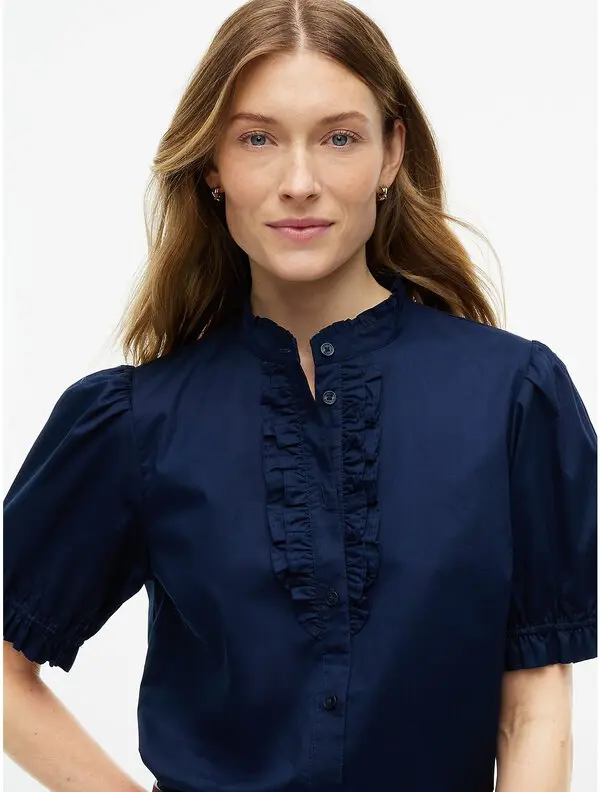 Tommy Hilfiger Ruffle Trim Poplin Shirt