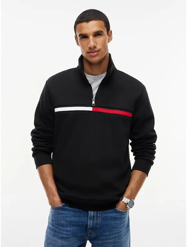 Tommy Hilfiger Flag Stripe Logo Quarter-zip Sweatshirt - Black