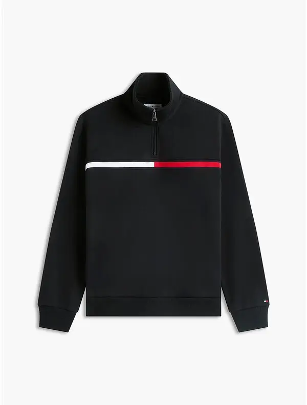 Tommy Hilfiger Flag Stripe Logo Quarter-zip Sweatshirt - Black
