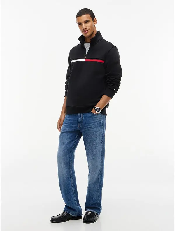 Tommy Hilfiger Flag Stripe Logo Quarter-zip Sweatshirt - Black