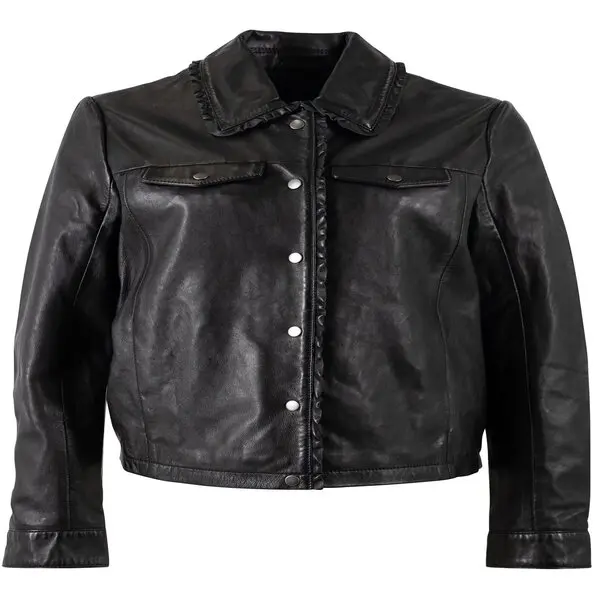 Mauritius Limma Leather Shacket With Frill Collar