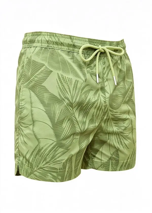 VAYLA Mid Length Drawcord Swim Shorts In Palm Print - Green