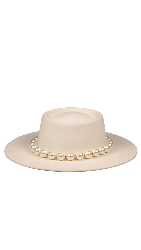 LE TRAP Castelo Branco Flat Brim Hat With Pearl Embellishment - White