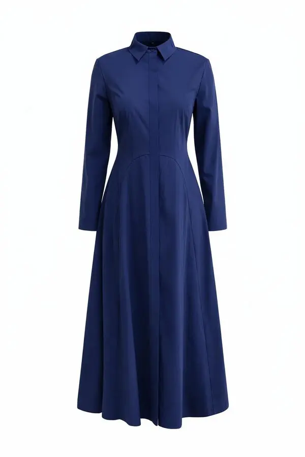 EXQUISE Fanetta Fitted Midi Shirt Dress Navy