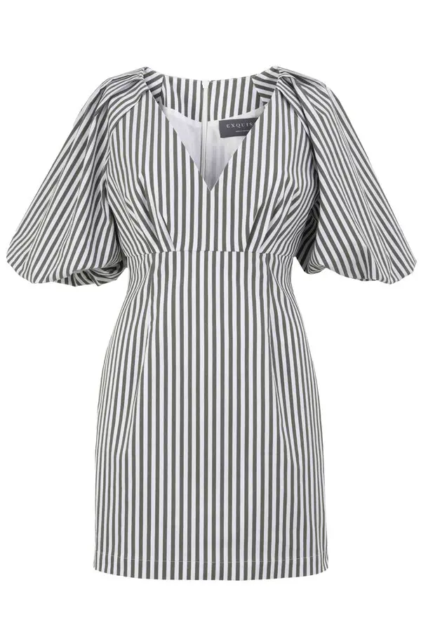 EXQUISE Black / White Emerie Mini Dress Khaki - Black/white