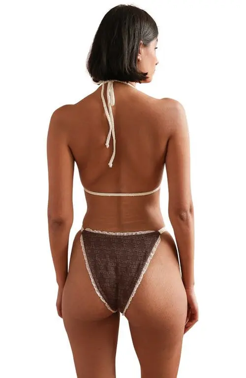 DIPPIN DAISY'S Gravette Super Cheeky Bikini Bottom With Lace Trim And Side Ties - Brunette