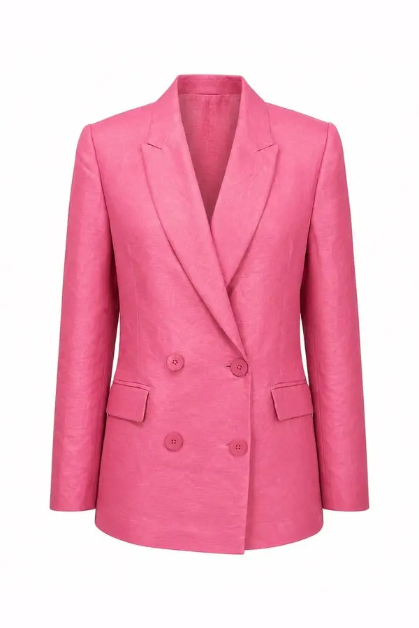 EXQUISE Double Breasted Linen Blazer Jacket