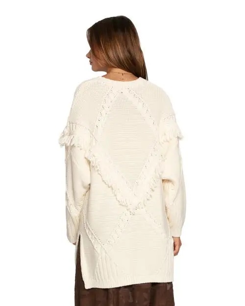 BELLE & BLOOM Tassel Line Fringe Oversized Sweater