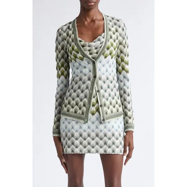 Missoni Metallic Jacquard Knit Cardigan - Green Multi