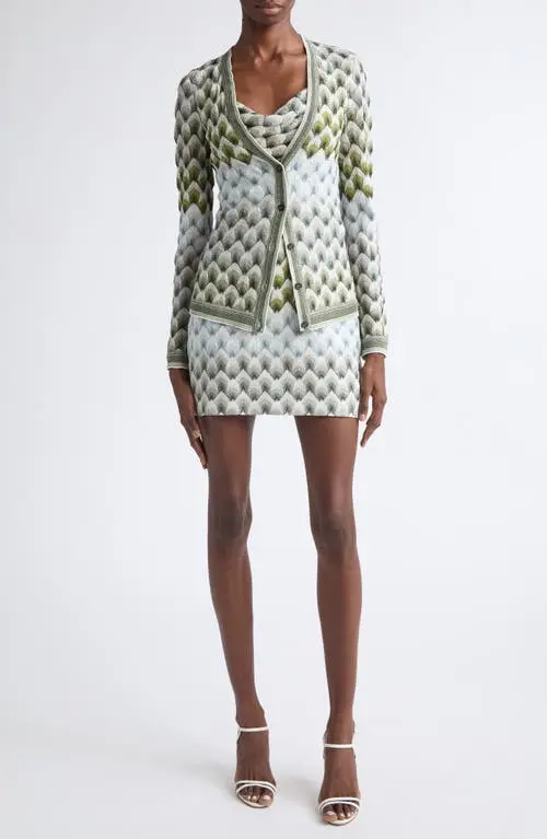 Missoni Metallic Jacquard Knit Cardigan - Green Multi