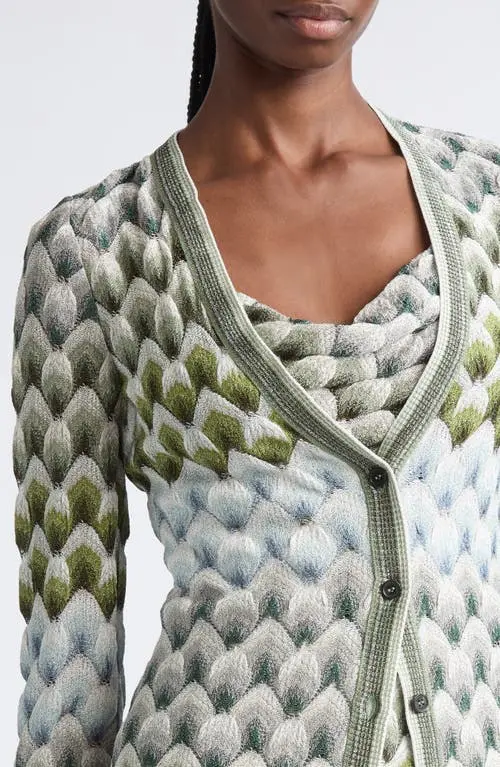 Missoni Metallic Jacquard Knit Cardigan - Green Multi