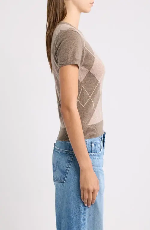 REFORMATION Darcy Short Sleeve Cashmere Sweater Argyle Pattern