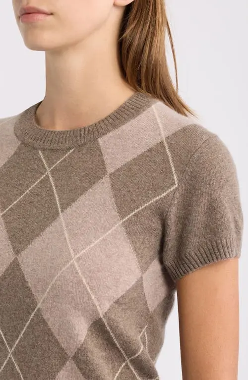 REFORMATION Darcy Short Sleeve Cashmere Sweater Argyle Pattern