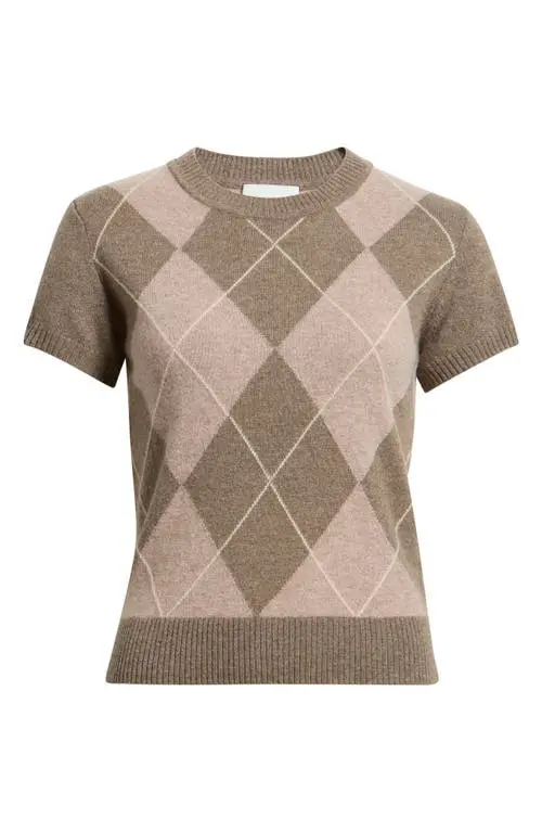 REFORMATION Darcy Short Sleeve Cashmere Sweater Argyle Pattern