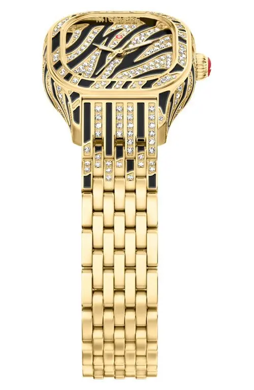 Michele Mini Meggie Zebra Dial Diamond Bracelet Watch