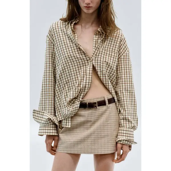 Mango Checked Cotton Shirt - Brown