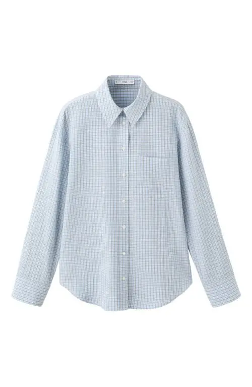 Mango Checked Cotton Shirt - Sky Blue