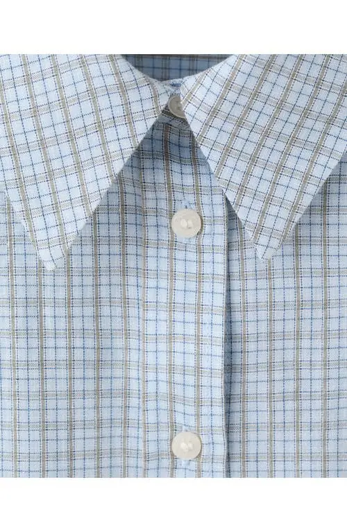 Mango Checked Cotton Shirt - Sky Blue