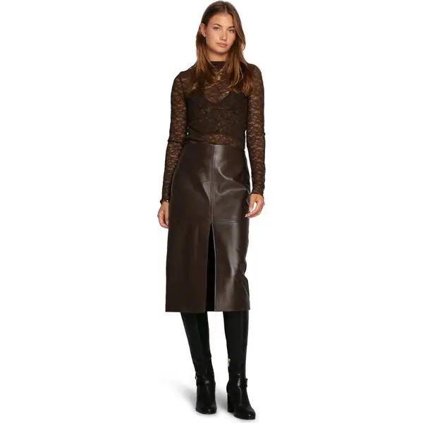BELLE & BLOOM Understated Leather Pencil Skirt - Dark Brown