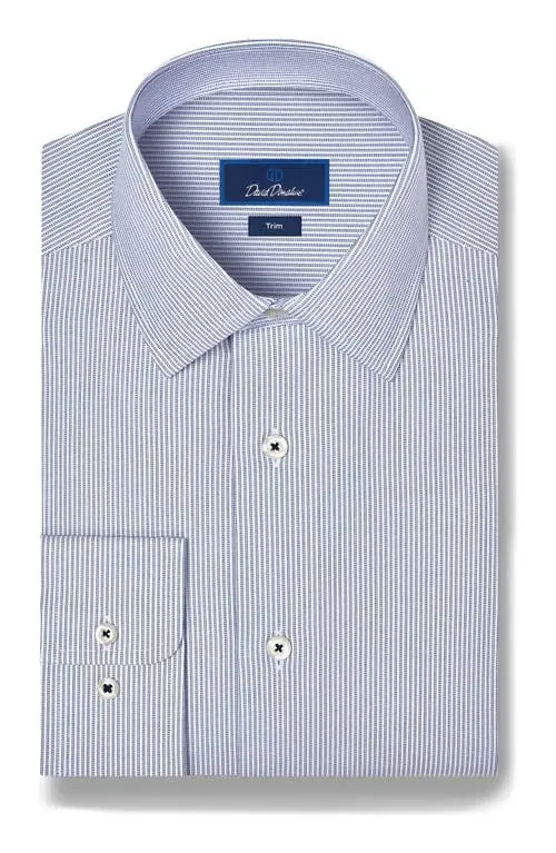 David Donahue Trim Fit Stripe Stretch Cotton Twill Dress Shirt - Navy/white