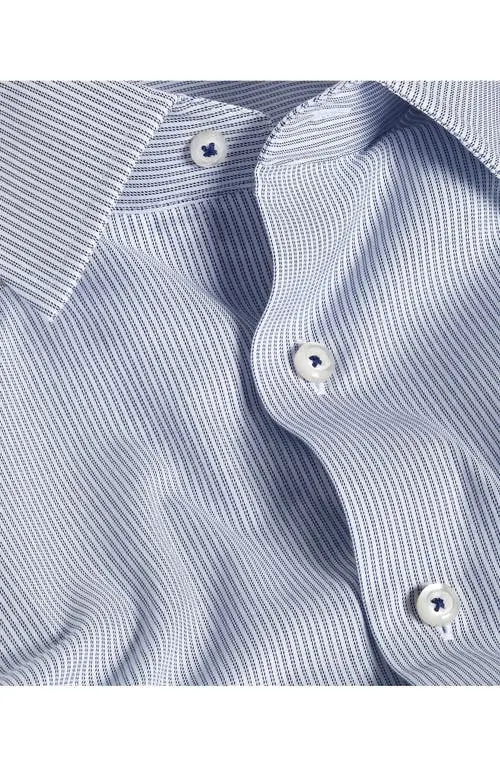 David Donahue Trim Fit Stripe Stretch Cotton Twill Dress Shirt - Navy/white