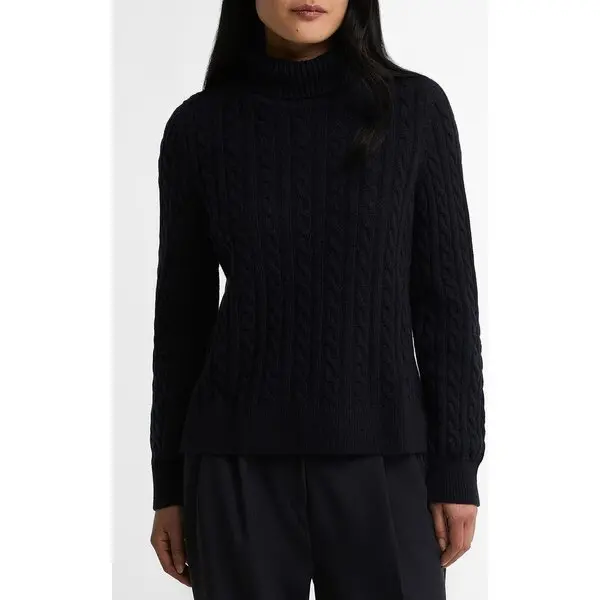 Barbour Ambleside Cable Knit Turtleneck Sweater - Navy