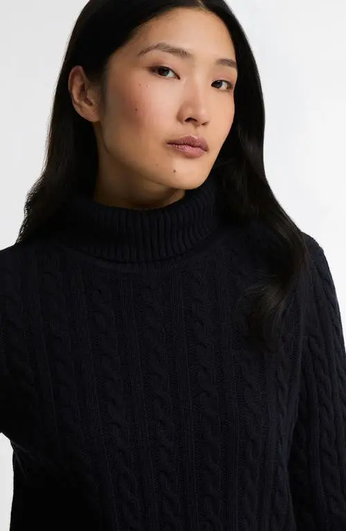 Barbour Ambleside Cable Knit Turtleneck Sweater - Navy