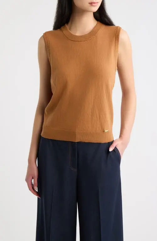 TAHARI ASL Cotton Blend Sweater Vest - Toffee
