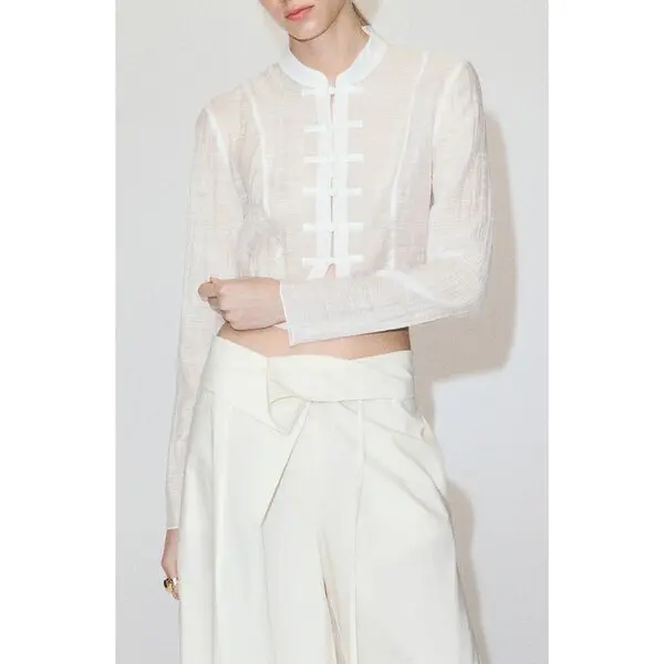 Mango Semi-sheer Textured Cropped Top
