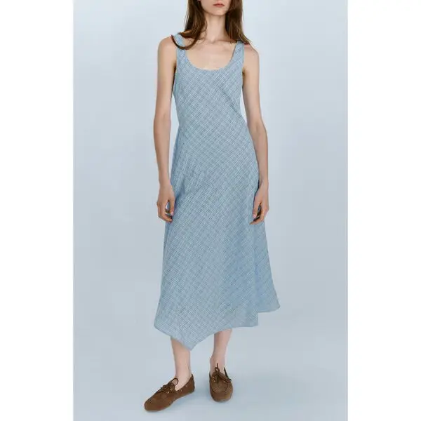 Mango Checked Asymmetrical Midi Dress