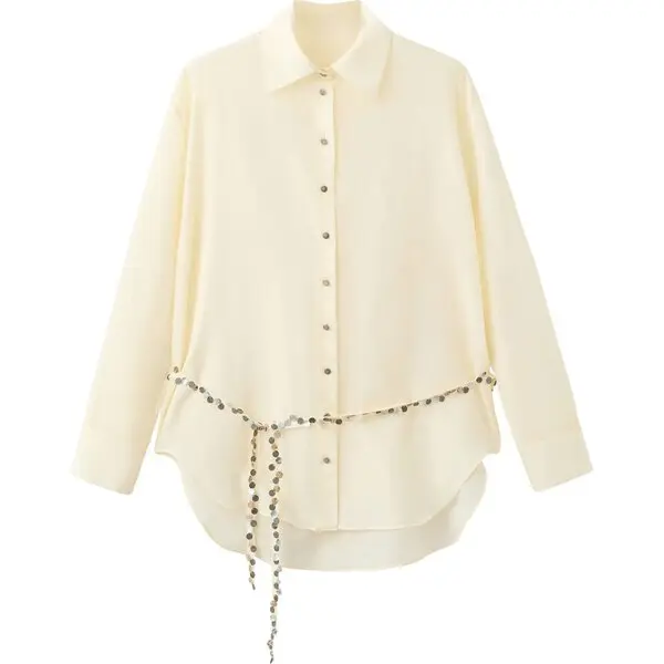 Mango Semi-sheer Beaded Cotton & Silk Shirt