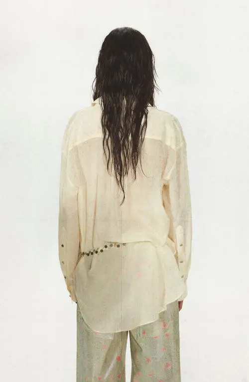 Mango Semi-sheer Beaded Cotton & Silk Shirt