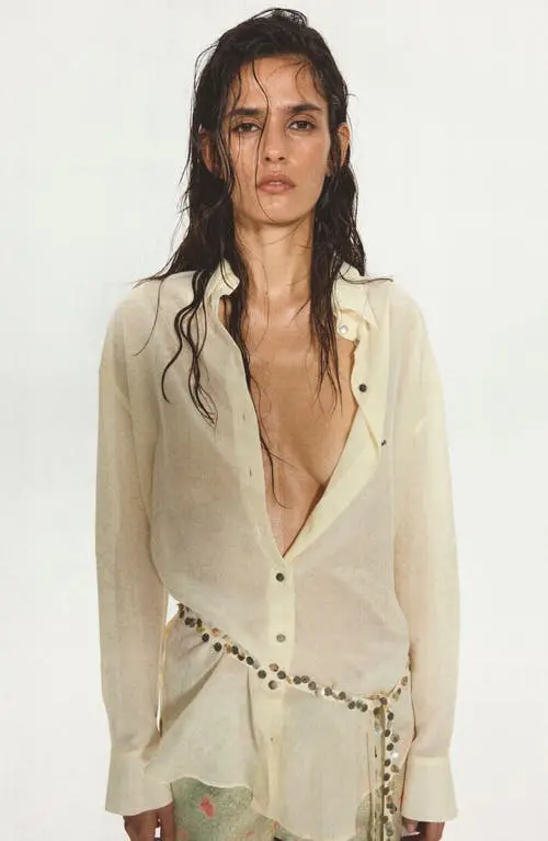 Mango Semi-sheer Beaded Cotton & Silk Shirt