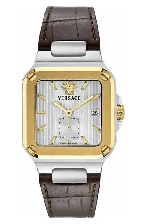 Versace Greca Edge Two-tone Leather Strap Watch