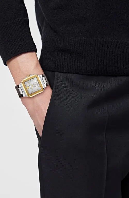 Versace Greca Edge Two-tone Leather Strap Watch